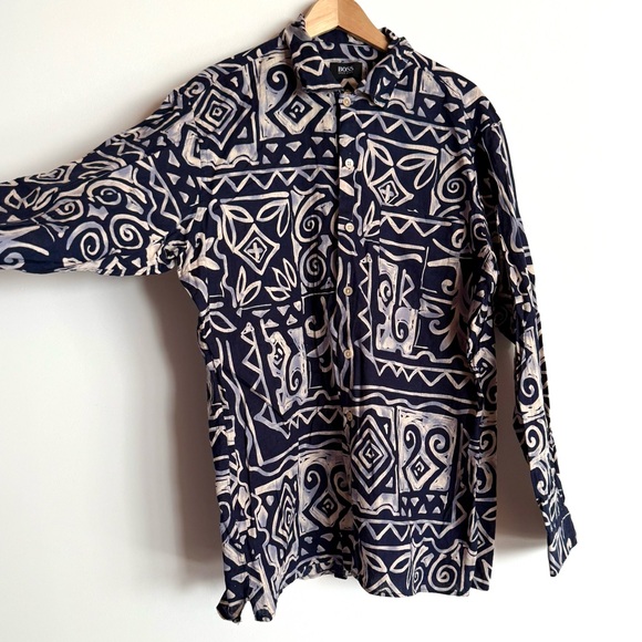 Hugo Boss | Shirts | Vintage Hugo Boss Linen Blend Tribal Tropical ...